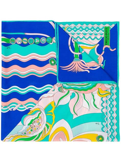 Emilio Pucci Silk Twill Scarf Blue
