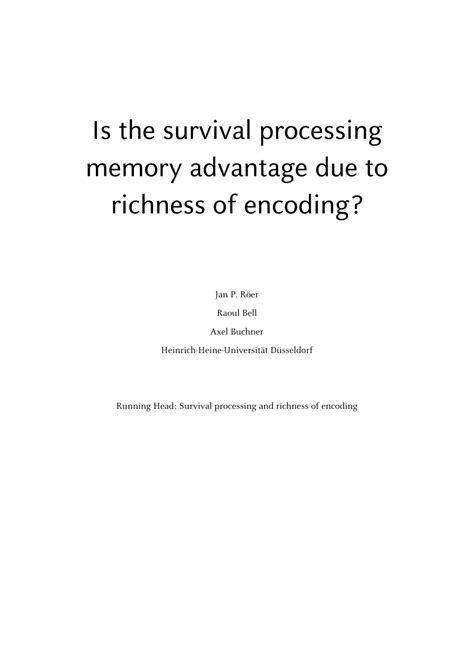Pdf Is The Survival Processing Memory Advantage Due To Richness Of Encoding
