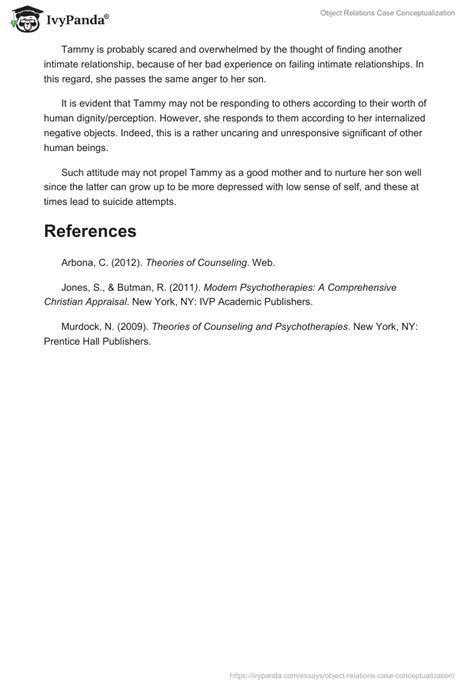 Object Relations Case Conceptualization 1436 Words Essay Example