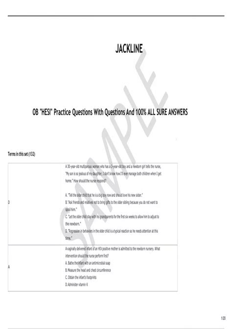 Ob Hesi Practice Questions With Questions And 100 All Sure Answers Pediatrics Stuvia Us