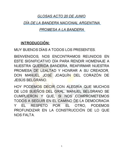 Glosas Del Acto Del 20 De Junio Día De La Bandera Nacional Argentina