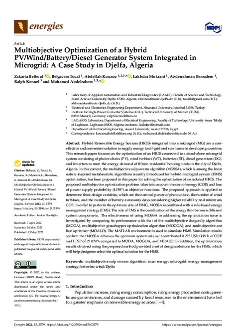 Pdf Multiobjective Optimization Of A Hybrid Pvwindbatterydiesel