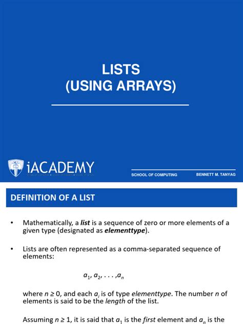 02 lists using arrays pdf parameter computer programming
