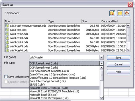 Saving Spreadsheets Apache OpenOffice Wiki