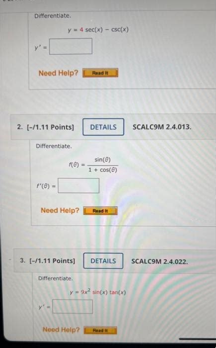 Solved Differentiate Y Sec X Csc X Y Points Chegg
