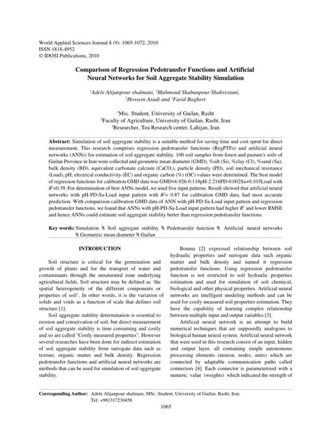 pdf comparison of regression pedotransfer functions and artificial