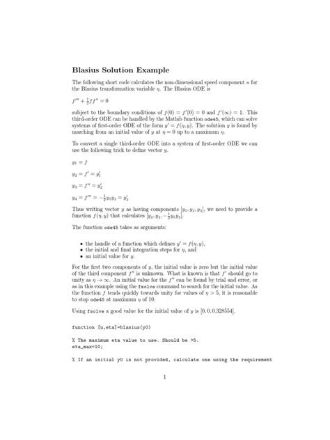 Blasius Solution Example Ordinary Differential Equation Theoretical