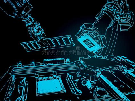 Industrial Robots Assemble A Computer Stock Vector Illustration Of Microchip Automated 167575720