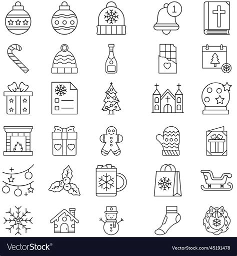 Christmas Icon Pack Line Style Royalty Free Vector Image
