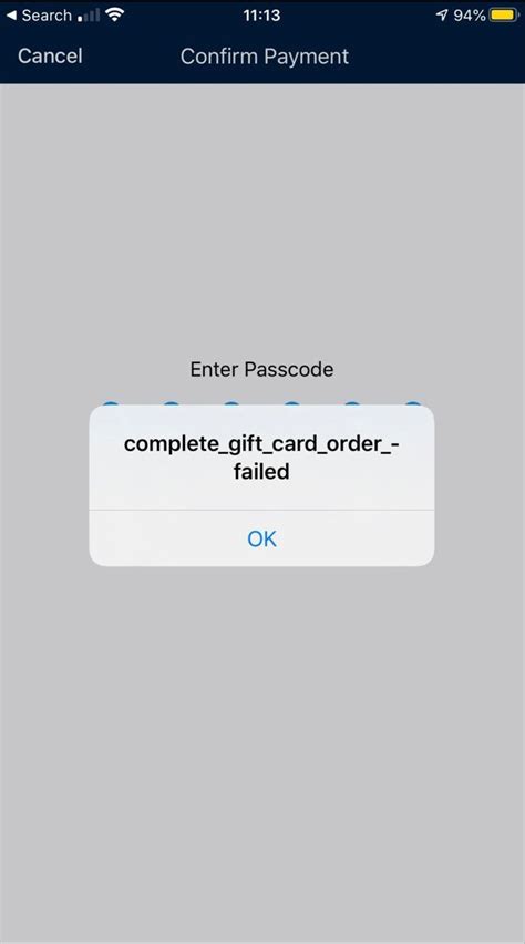 Enter Passcode To Complete T Card Order Failed