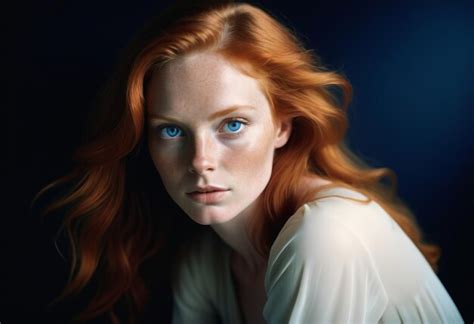 Beautiful Redhead Girl With Long Hair Premium Ai Generated Image