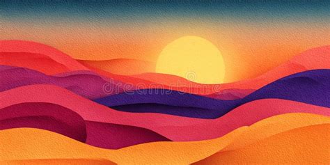 Vibrant Sunset Landscape A Stunning Artistic Rendering Stock