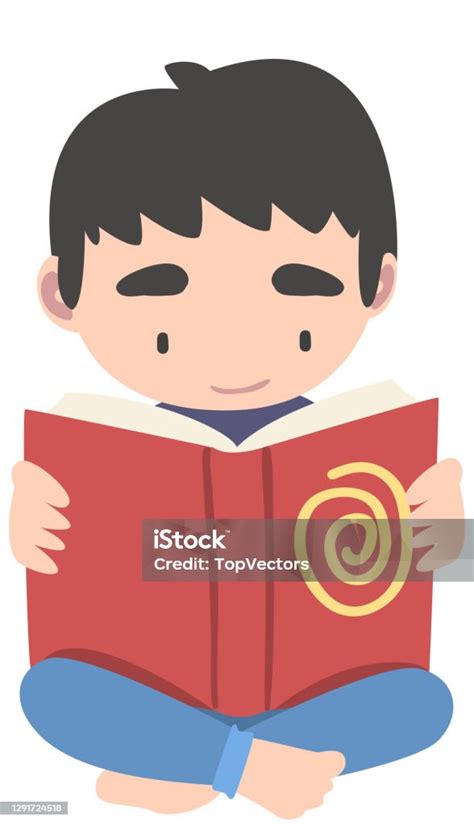 교차 다리와 독서 책바닥에 앉아 귀여운 소년 문학을 즐기는 아이 초등학생 캐릭터 만화 스타일 벡터 일러스트 공부에 대한 스톡 벡터 아트 및 기타 이미지 Istock
