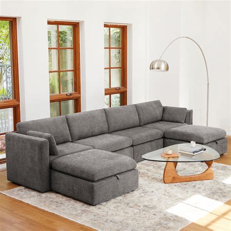 Chita Large U Shape Modular Sectional Sofa Set 6 Seat Sofa Couch With