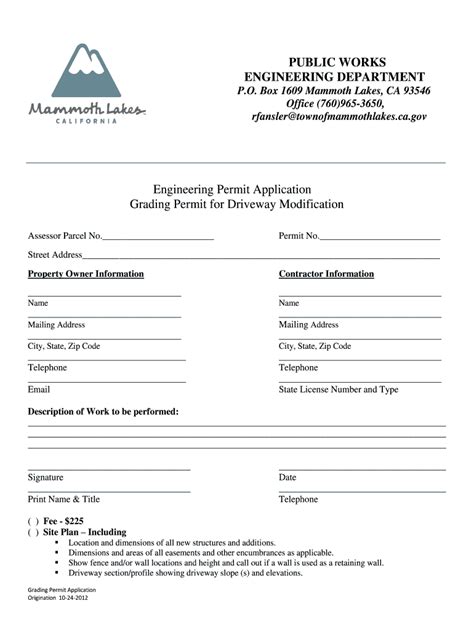Fillable Online Engineering Permit Application Grading Permit For