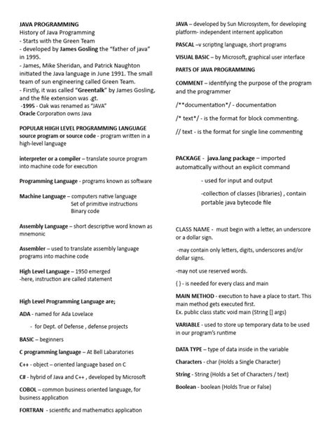 Java Programming Basics And History Pdf Java Programming Language