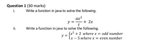 solved question 1 30 marks i write a function in java to