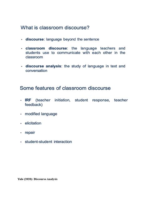 Classroom Discourse Zusammenfassung Download Free Pdf Question