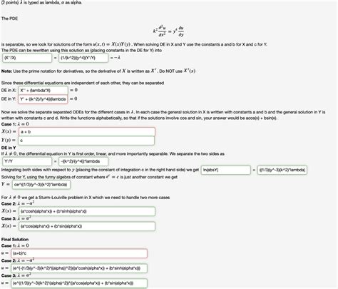 Solved 2 Points I Is Typed As Lambda A As Alpha The Pde