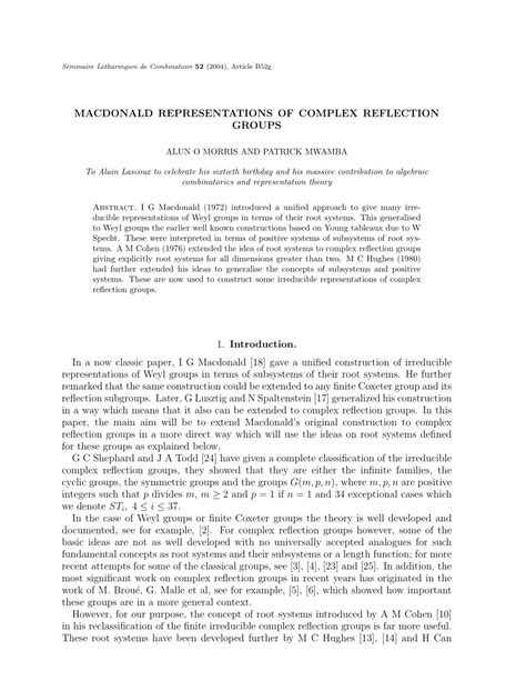 Pdf Macdonald Representations Of Complex Reflection Groups