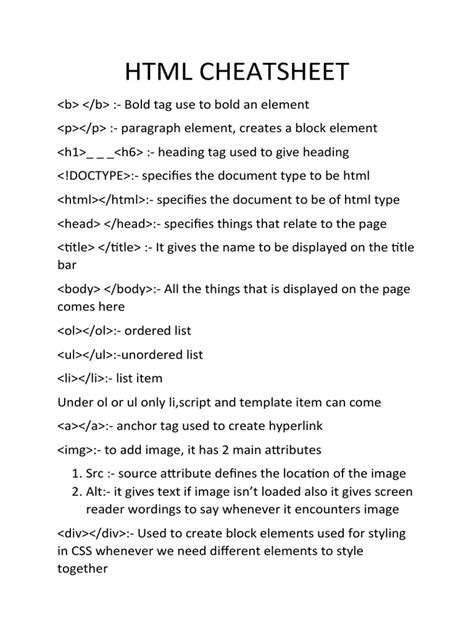 Html Cheatsheet Pdf Html Element Html