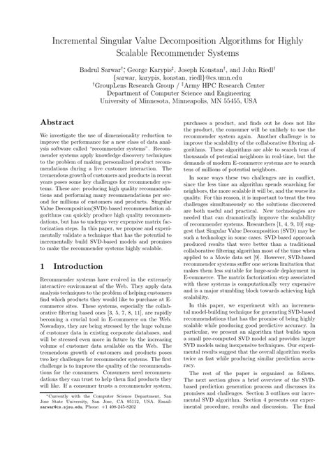 Pdf Incremental Singular Value Decomposition Algorithms For Highly
