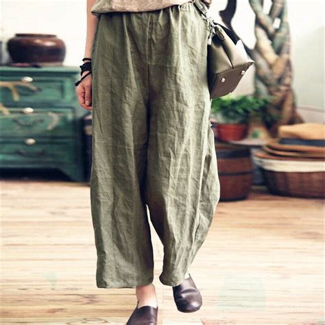 Women Summer Cotton Linen Pants Comfort Flax Loose Cropped Casual