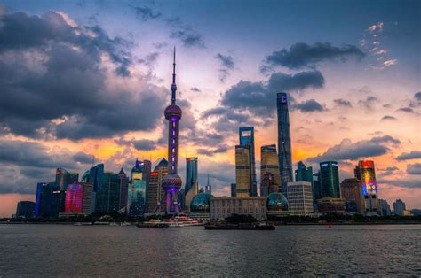 Skyline Of Lujiazui In Shanghai At Sunset Skyline Sunset New York