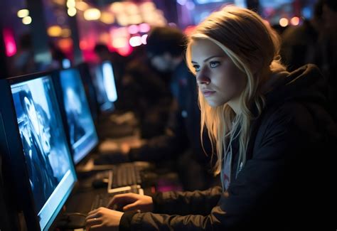 A Girl Is Typing On A Computer With A Woman On The Screen Premium AI Generated Image