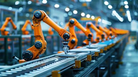 Premium Photo Automated Robotic Arms Assembling Products In A Hightech Factory