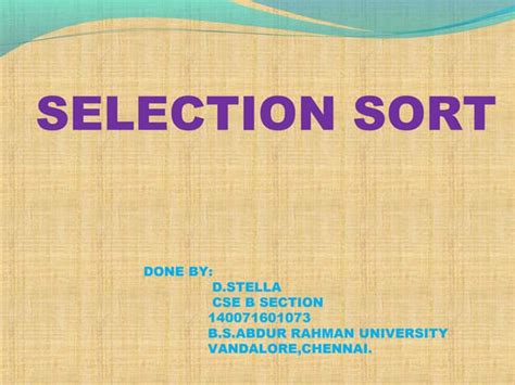 Selection Sort Ppt