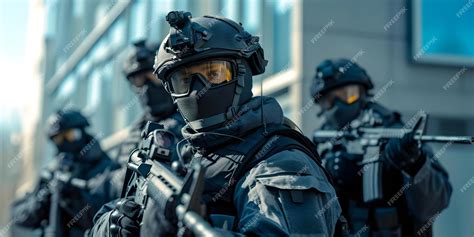 Premium Photo Securing A Seized Office Building Elite Swat Team