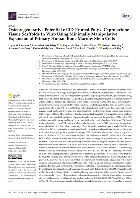 Pdf Osteoregenerative Potential Of 3d Printed Poly ε Caprolactone Tissue Scaffolds In Vitro