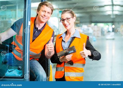 Forklift Driver Puts A Stack Of Boxes With Cherries On Warehouse Scales Stock Image