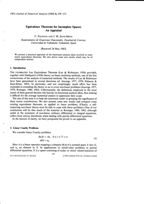 Pdf Equivalence Theorems For Incomplete Spaces An Appraisal
