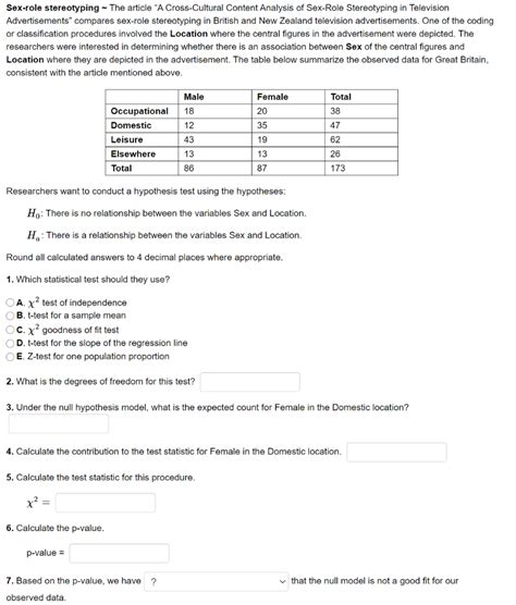 Solved Sex Role Stereotyping The Article A Cross Cultural