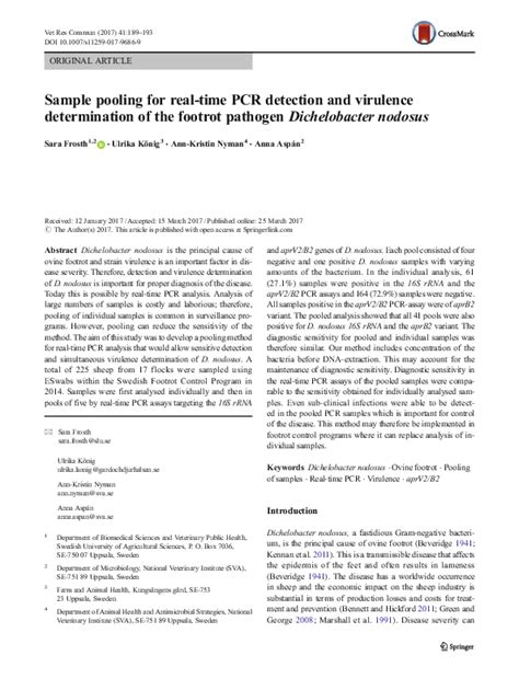 Pdf Sample Pooling For Real Time Pcr Detection And Virulence Determination Of The Footrot