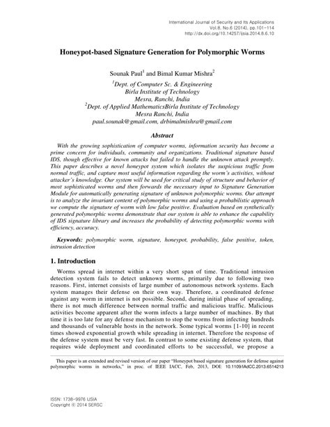 Pdf Honeypot Based Signature Generation For Polymorphic Worms