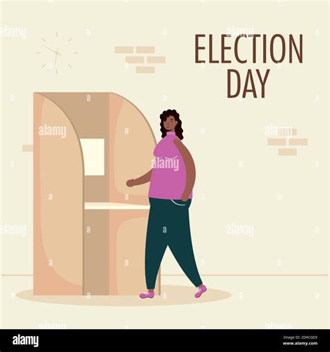 Election Day Lettering With Afro Woman In Voting Cubicle Vector Illustration Design Stock Vector