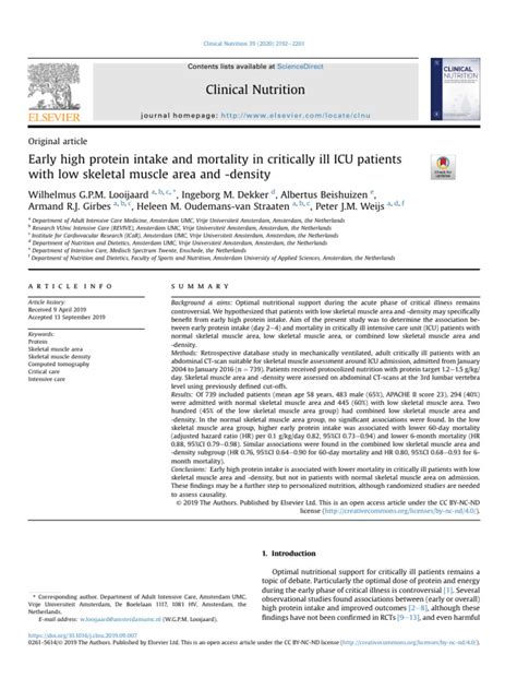 Early High Protein Intake And Mortality In Critically Ill Icu Patients With Low Skeletal Muscle