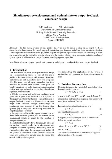 simultaneous pole placement and optimal state or output feedback