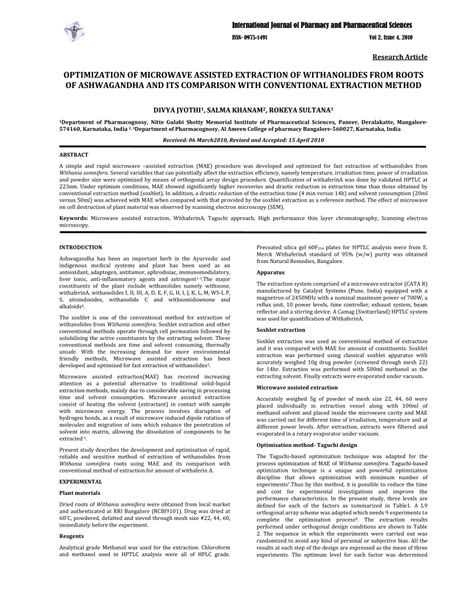 Pdf Optimization Of Microwave Assisted Extraction Of Withanolides From Roots Of Ashwagandha