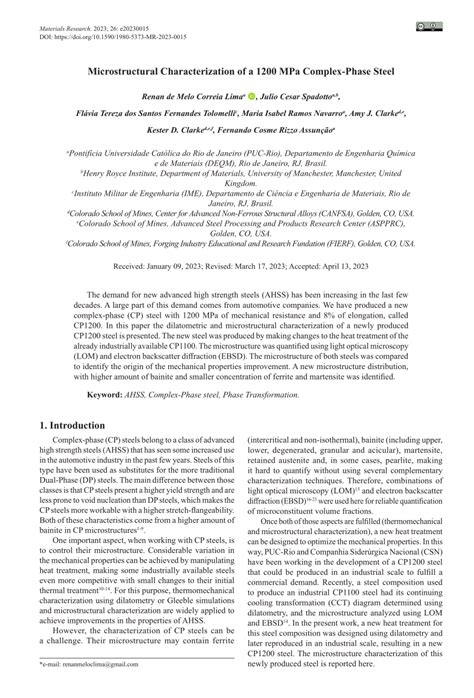 Pdf Microstructural Characterization Of A 1200 Mpa Complex Phase Steel