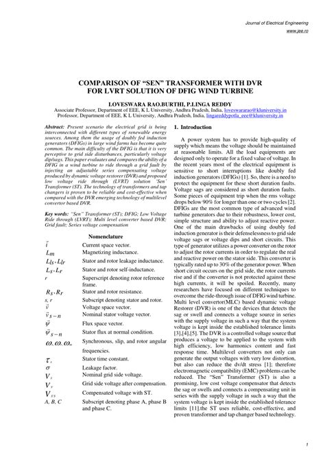Pdf Comparison Of Sen Transformer With Dvr For Lvrt Solution Of Dfig Wind Turbine