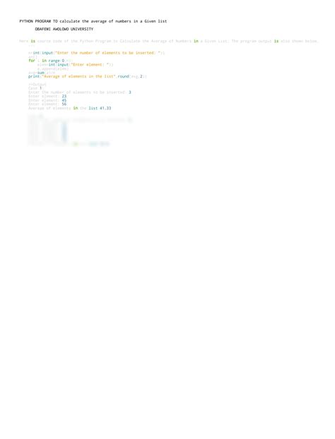 Solution Python Program To Calculate The Average Of Numbers In A Given