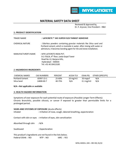 L 345 Super Flex Msds Pdf Occupational Safety And Health