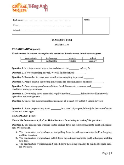 15 Minute Test 1 Units 1 3 Pdf Economies