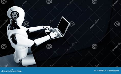 robot humanoid robot or cyborg or working for computer and thinking