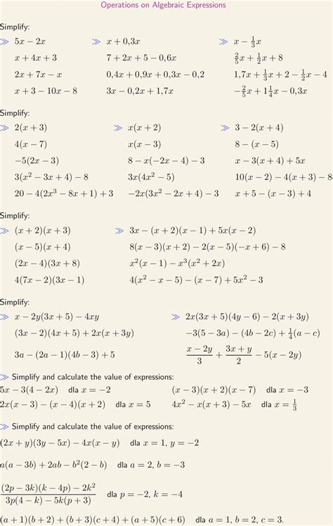 Basic Algebraic Operations Examples