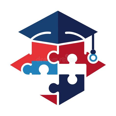 Education Puzzle Logo Graduation Cap Made Of Jigsaw Pieces Stock